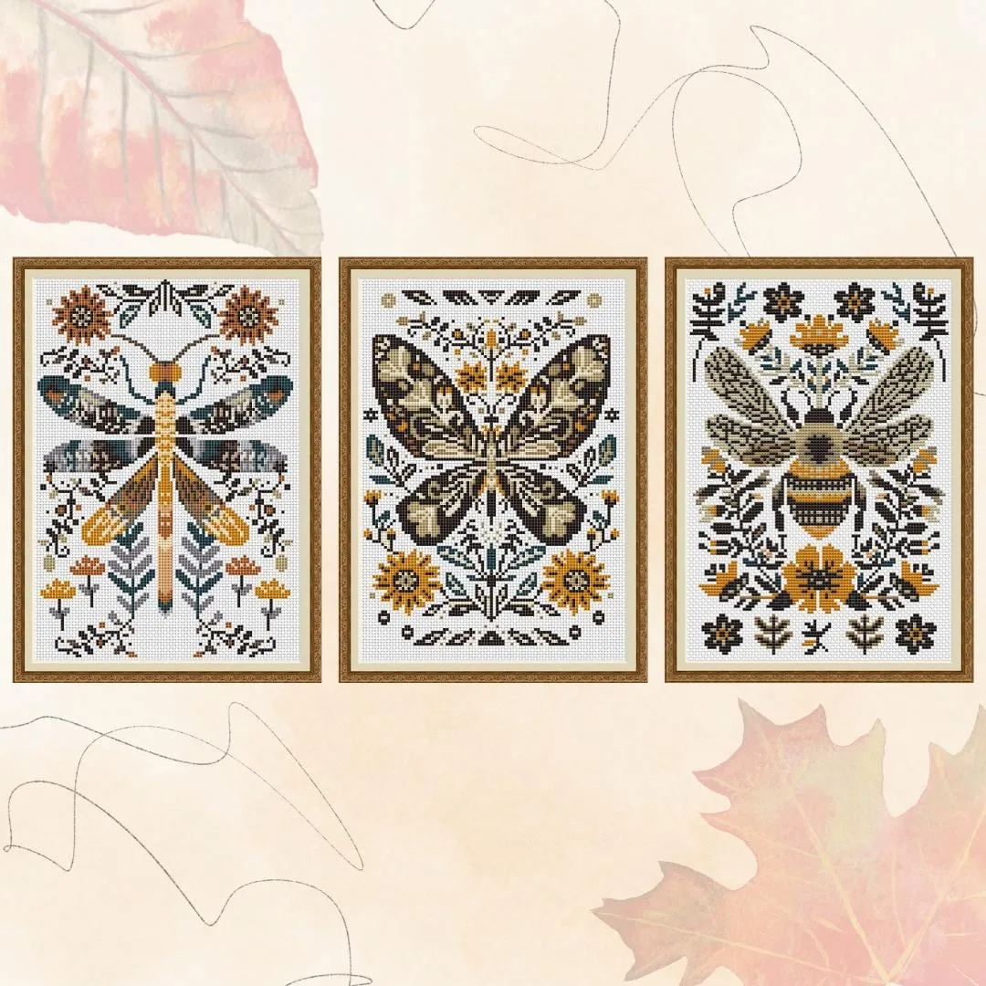 Set of 3 insects, cross stitch pattern, Animal, modern cross stitch ...
